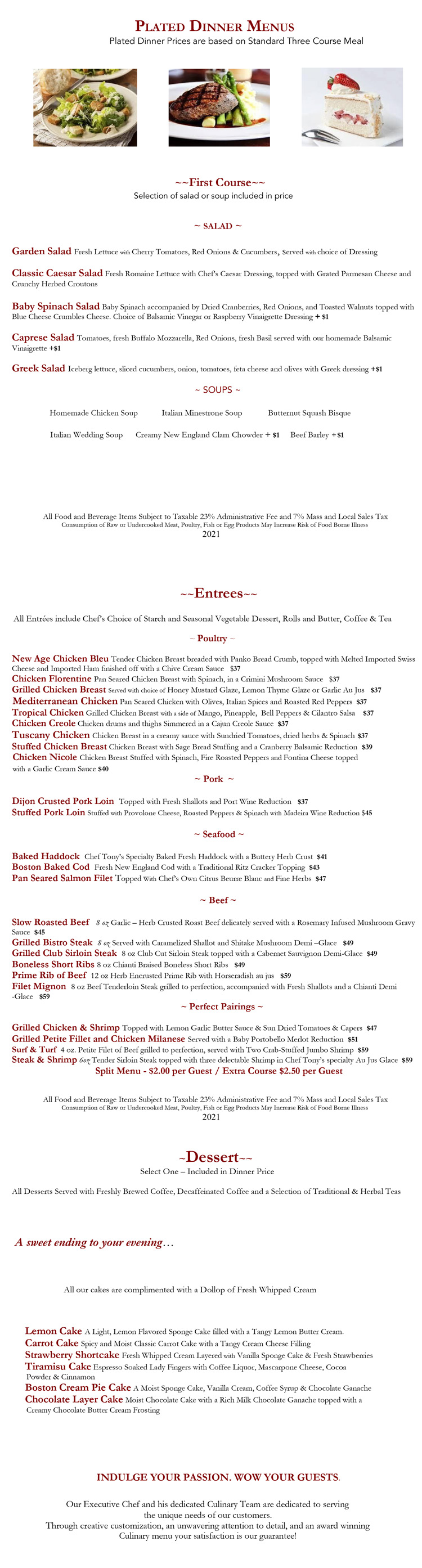 Banquet Dinner Menu The Lantana Banquet Dinner Menu The Lantana